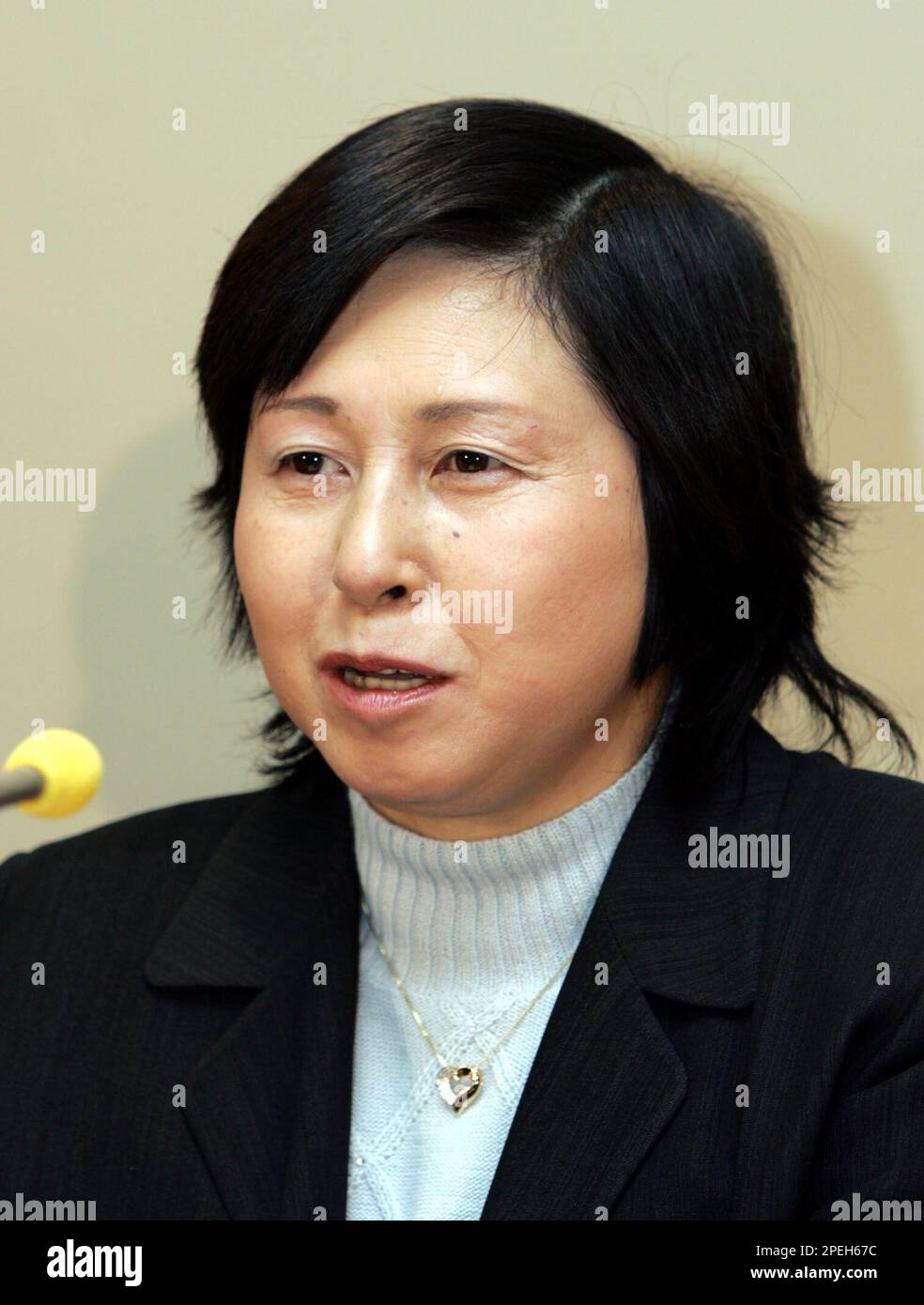 Hitomi Soga, wife of Charles Jenkins, speaks at a press conference with ...