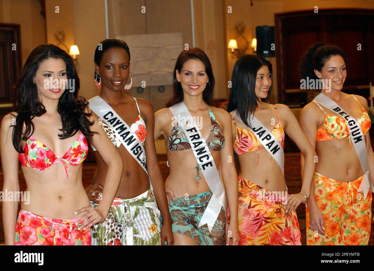 From left to right, Rosalva Luna, Miss Mexico; Stacey-Ann Kelly, Miss Cayman Islands, Laetitia ...