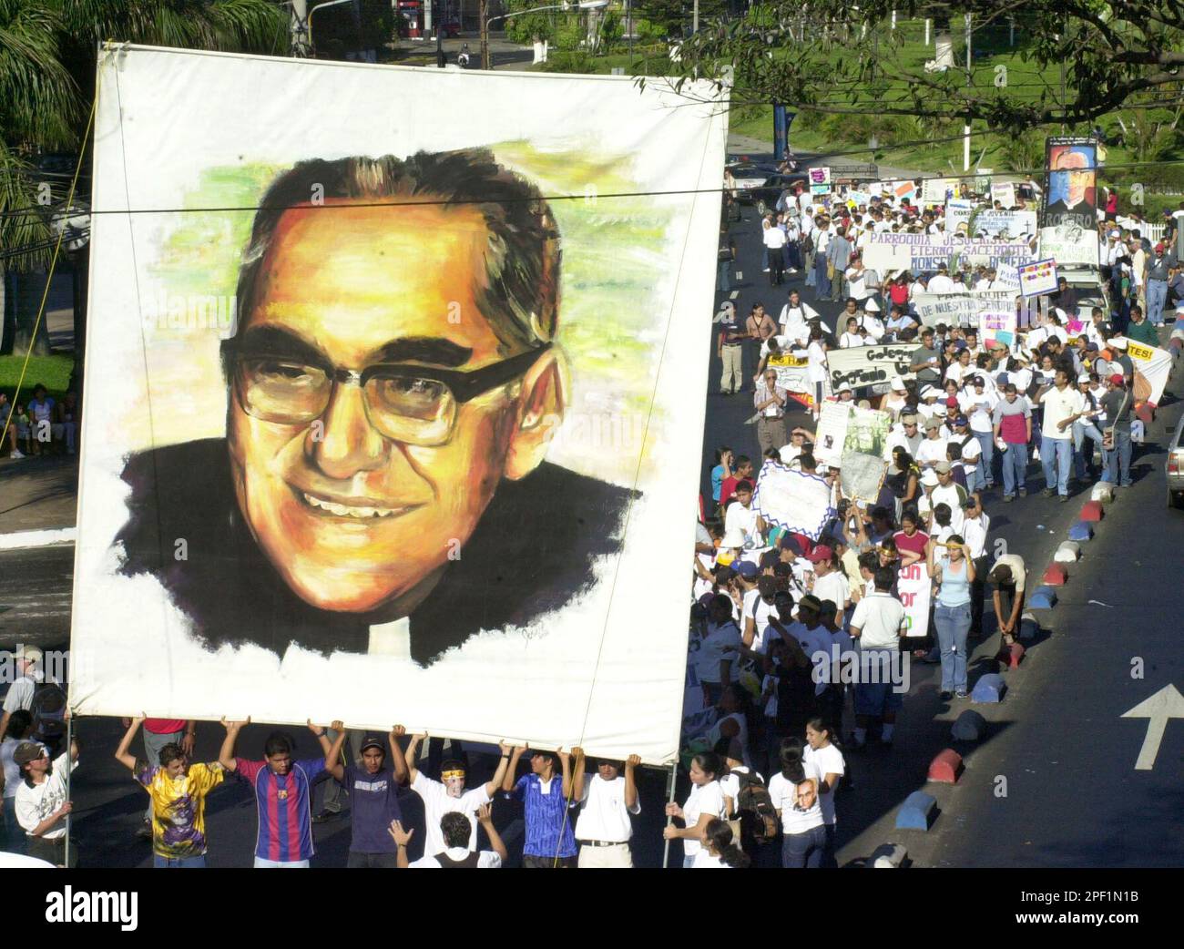 Young Catholics march in the main streets of San Salvador , El Salvador ...