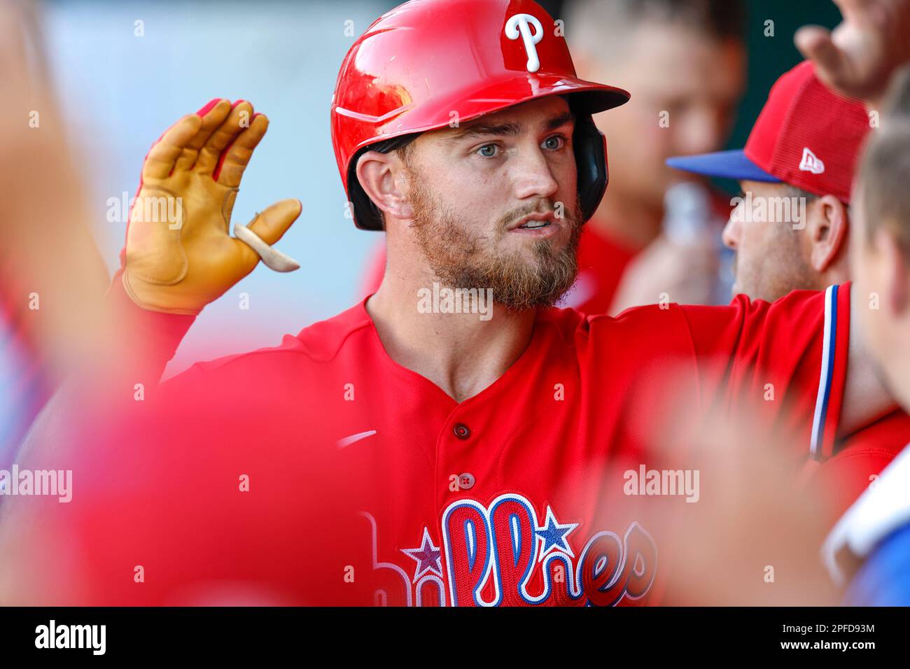 16 MARZO 2023, Lakeland FL USA; Jim Haley, infielder della Philadelphia ...