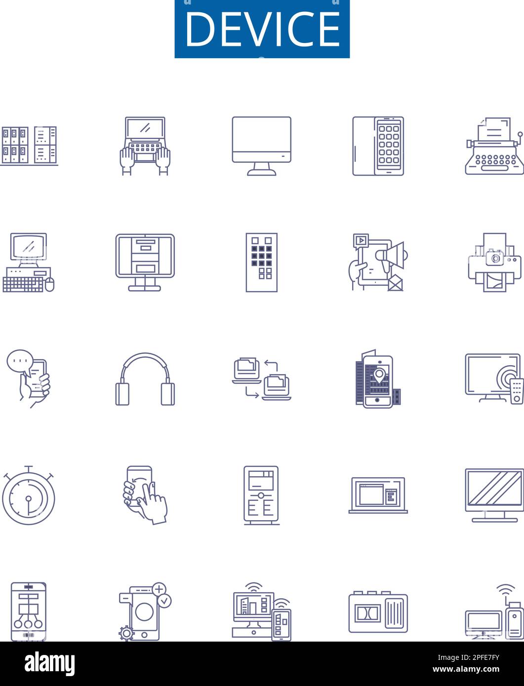 Simboli delle icone della linea del dispositivo impostati. Progettare ...
