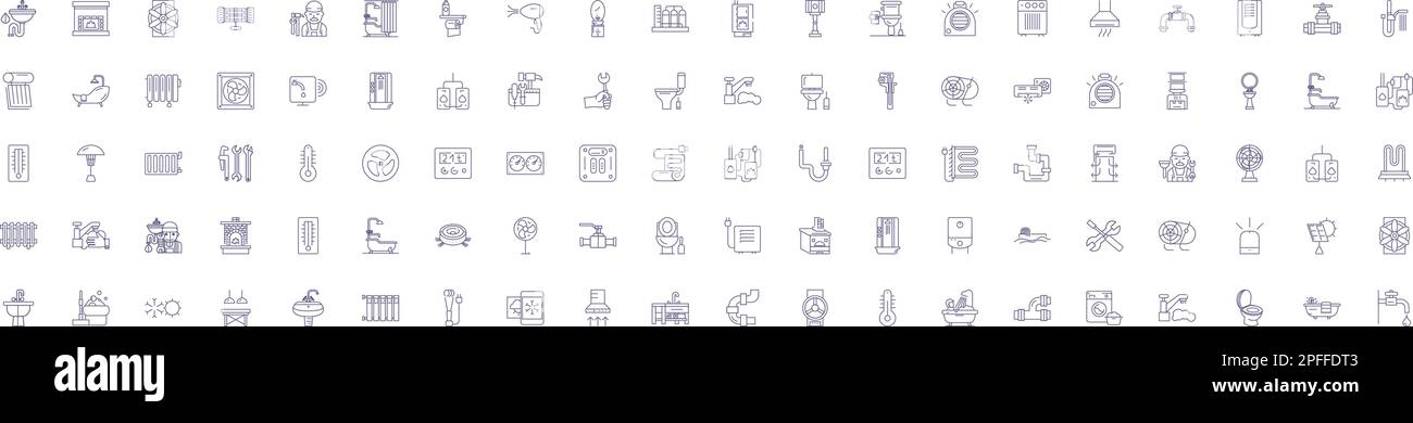 Set di simboli icone per riscaldamento, impianto idraulico, linea di ...