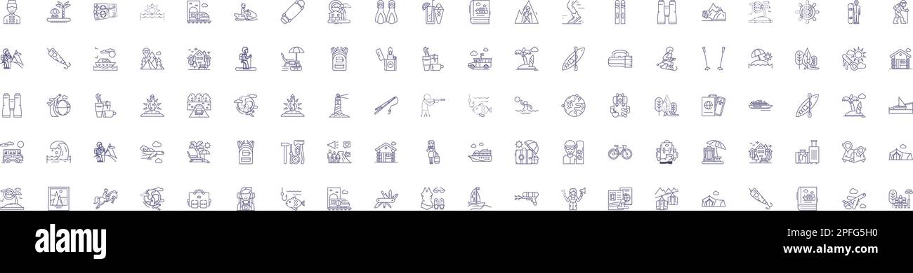 Set di cartelli con icone della linea di viaggio all'aperto. Collezione ...