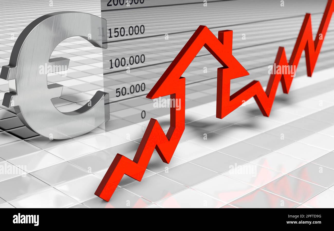 Aumento dei prezzi degli immobili. simbolo dell'euro, diagramma ...