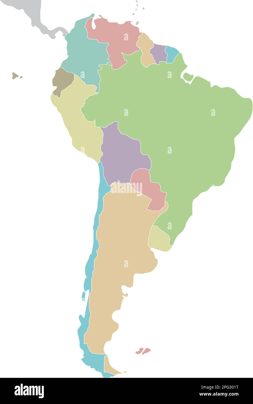 Illustrazione vettoriale della mappa del Sud America vuota e politica ...