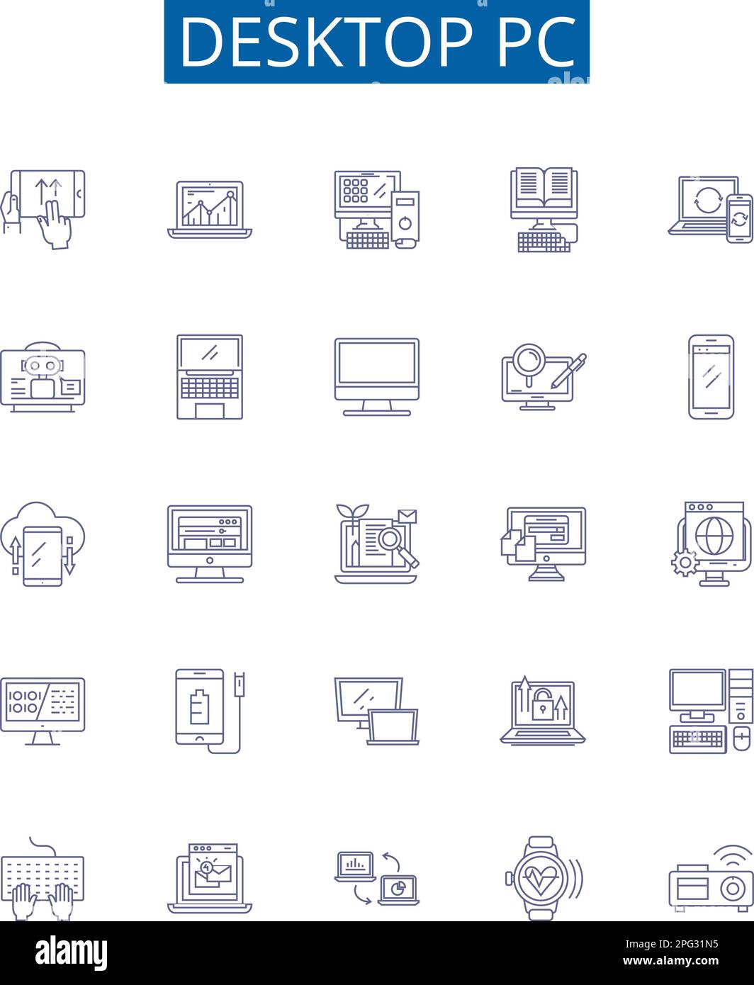 Set di simboli delle icone della linea del pc desktop. Collezione di ...