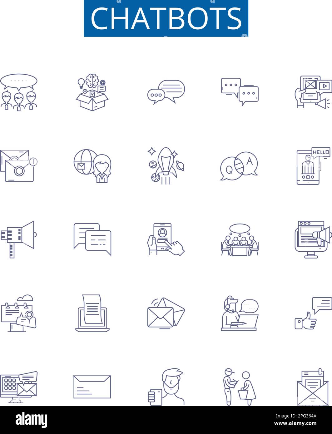 Icone linea chatbot segni set. Collezione di design di Chatbots ...