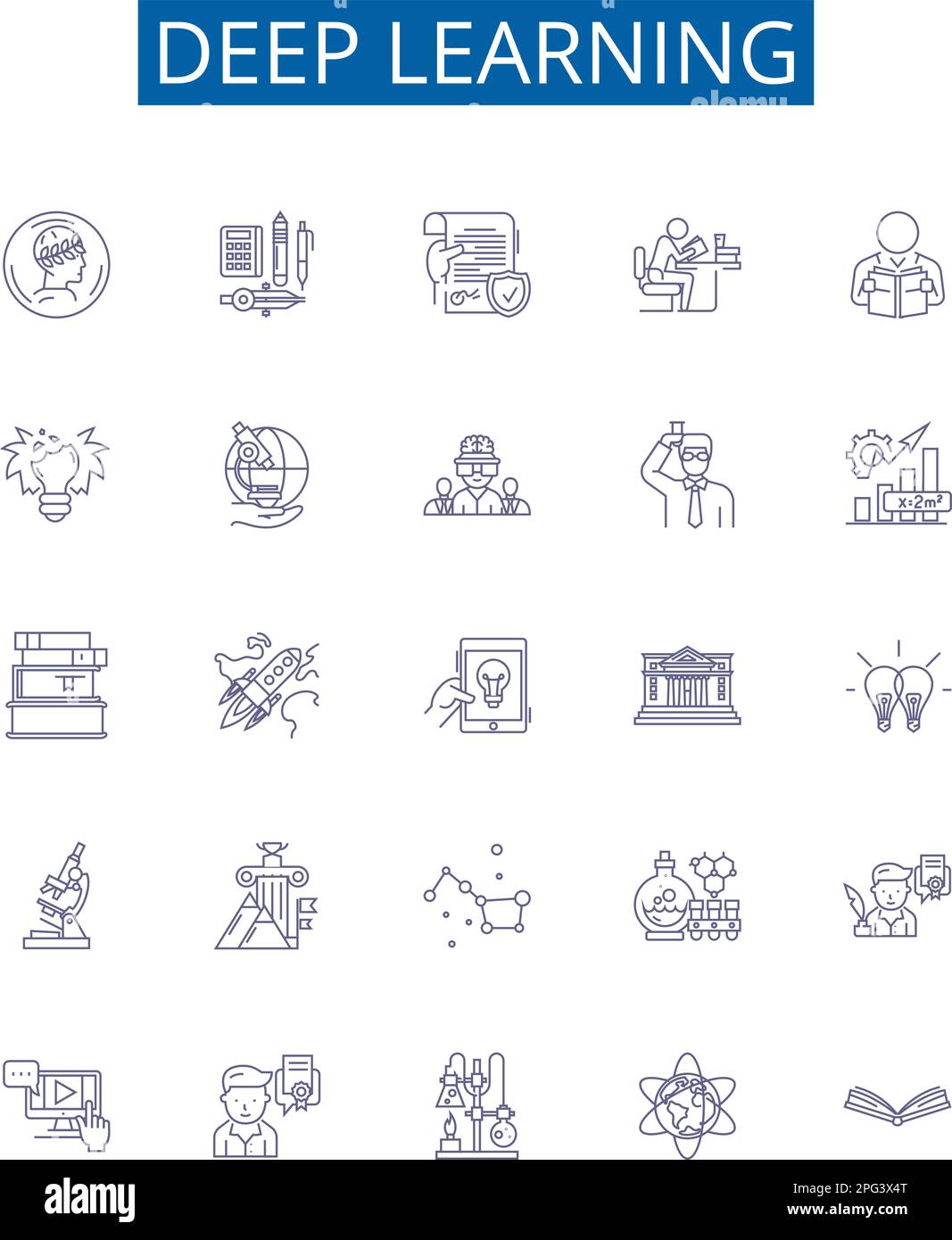 Linea di apprendimento profondo icone set di segni. Progettare la ...