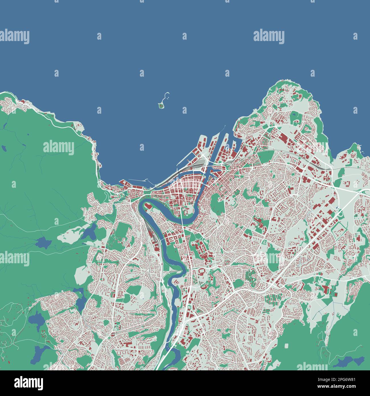 Mappa vettoriale di Trondheim. Mappa dettagliata dell'area ...
