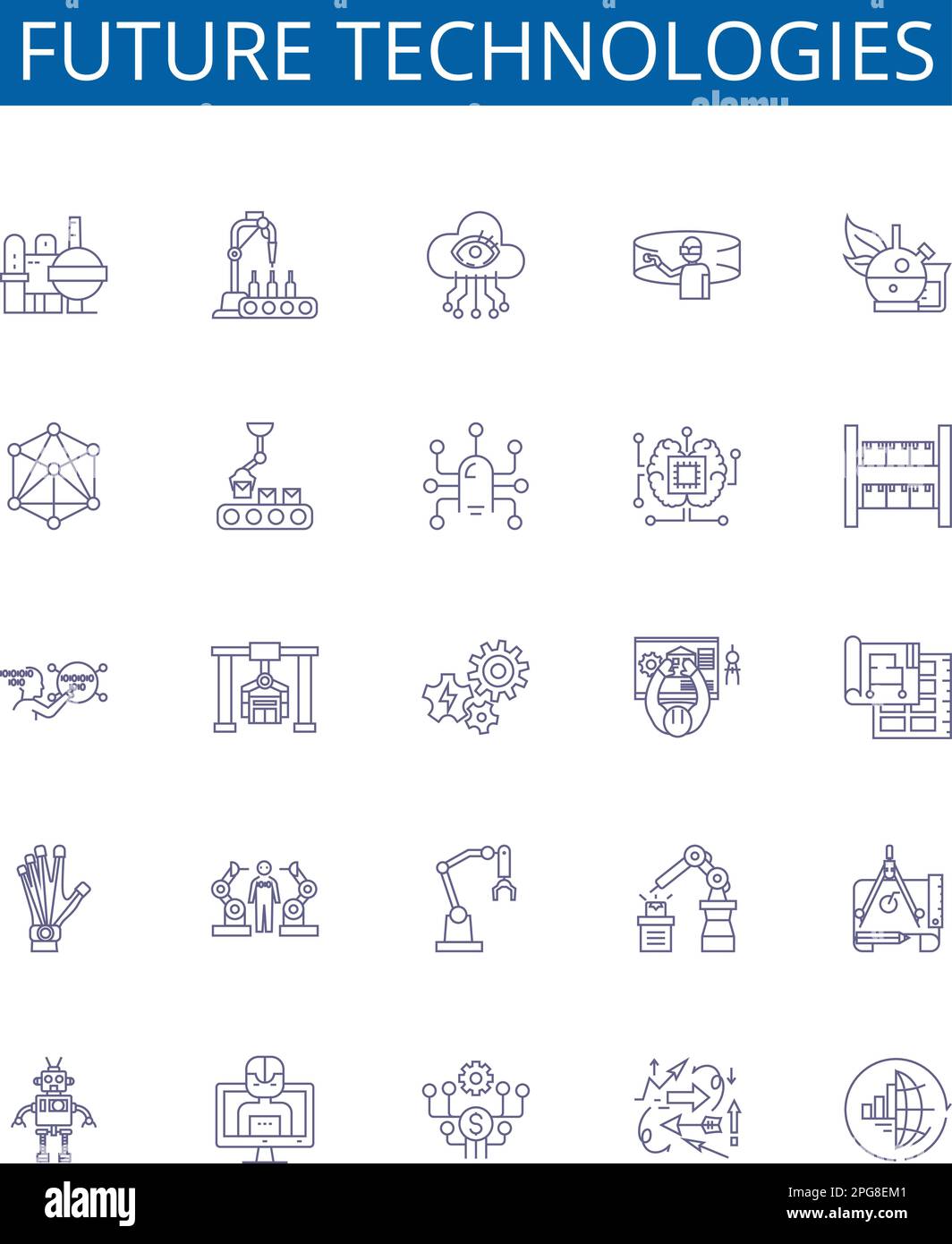 Set di simboli delle icone delle linee delle tecnologie future ...