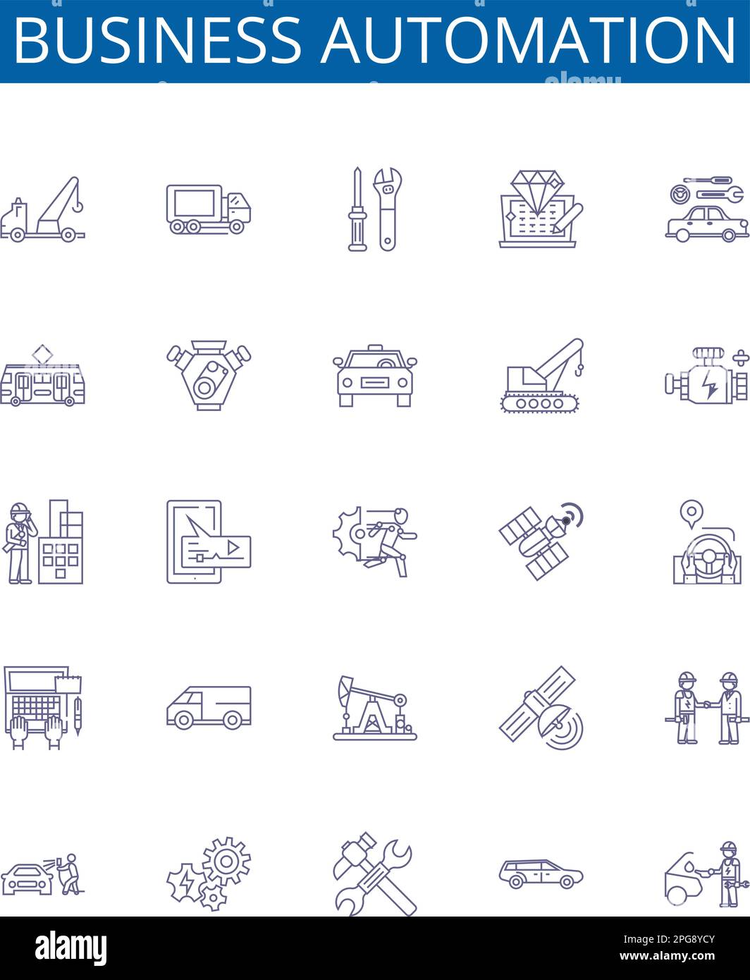Serie di simboli delle icone della linea di automazione aziendale ...