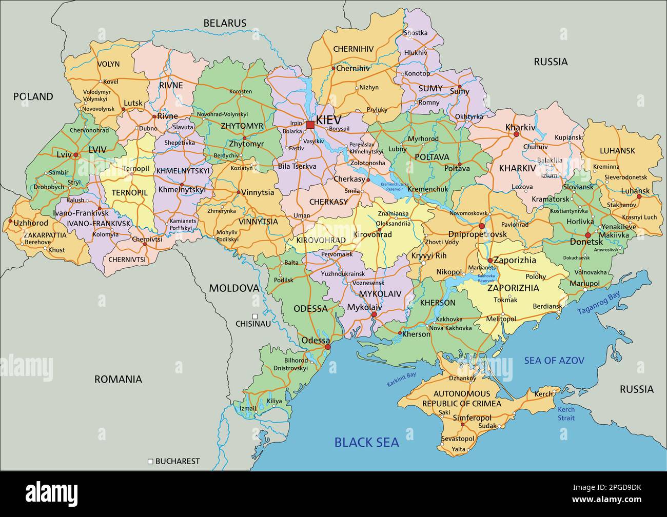 Mappa ombreggiata politica ucraina immagini e fotografie stock ad alta ...