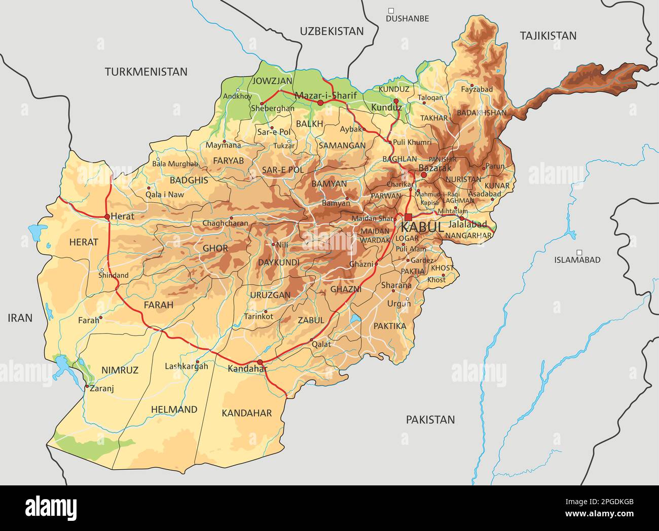 Mappa fisica dell'Afghanistan molto dettagliata con etichettatura ...