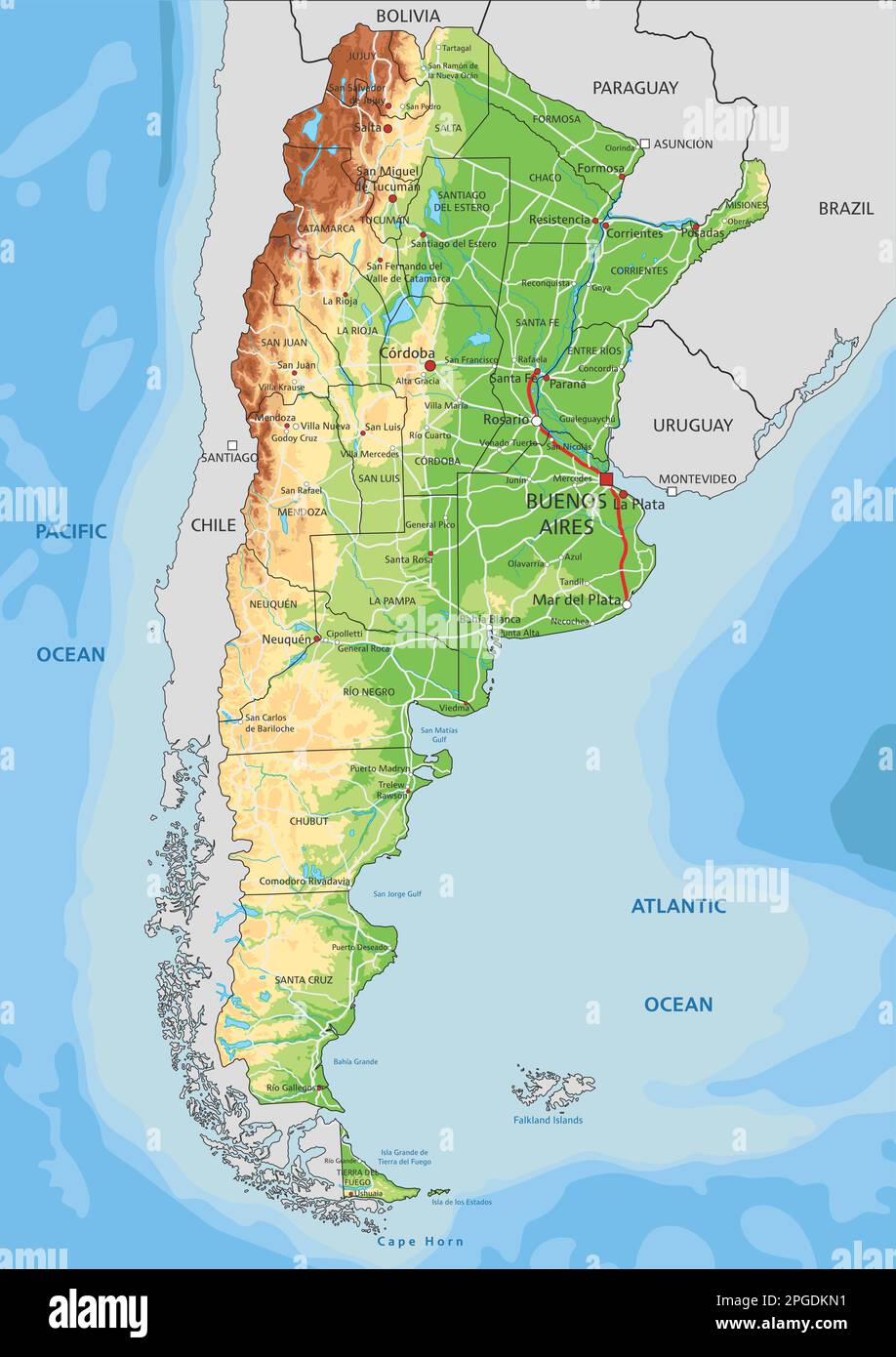 Mapa de relieve de argentina Immagini Vettoriali Stock - Alamy