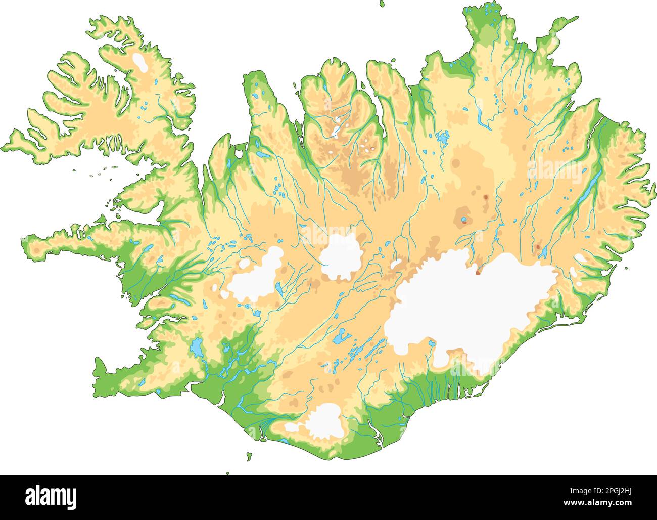 Mappa fisica islandese molto dettagliata con etichettatura Immagine e ...