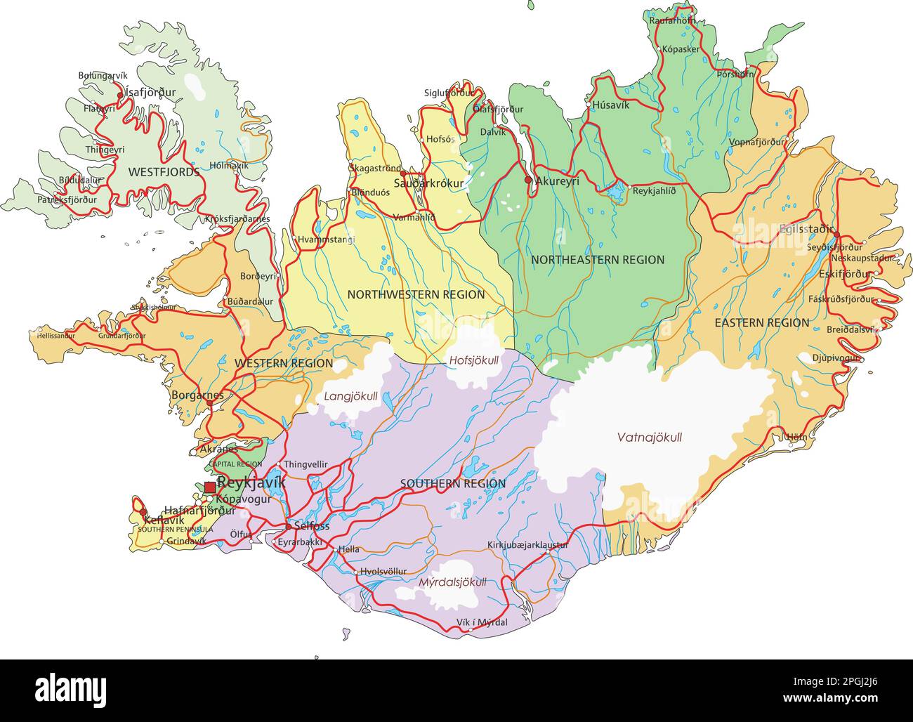 Islanda - Mappa politica modificabile molto dettagliata con ...