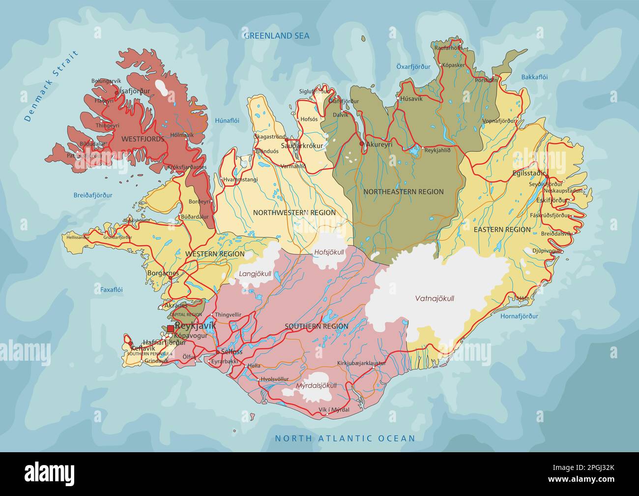 Islanda - Mappa politica modificabile molto dettagliata con ...