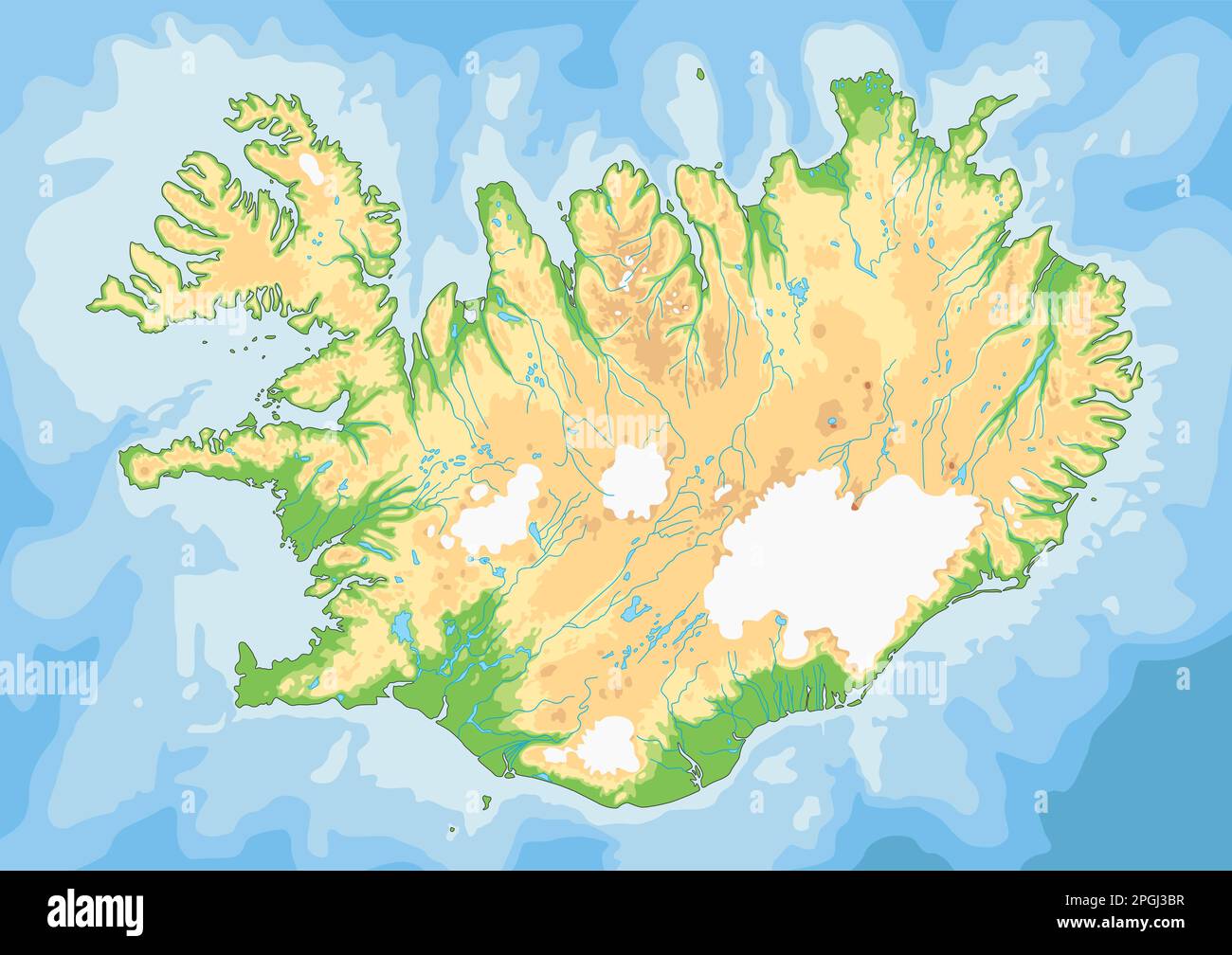 Mappa fisica islandese molto dettagliata con etichettatura Immagine e ...