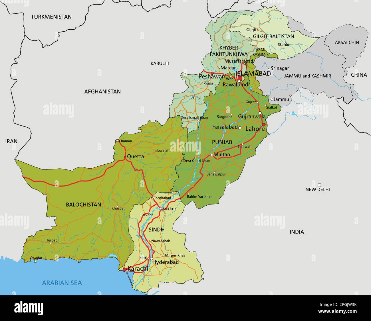 Mappa della regione del pakistan Immagini Vettoriali Stock - Alamy