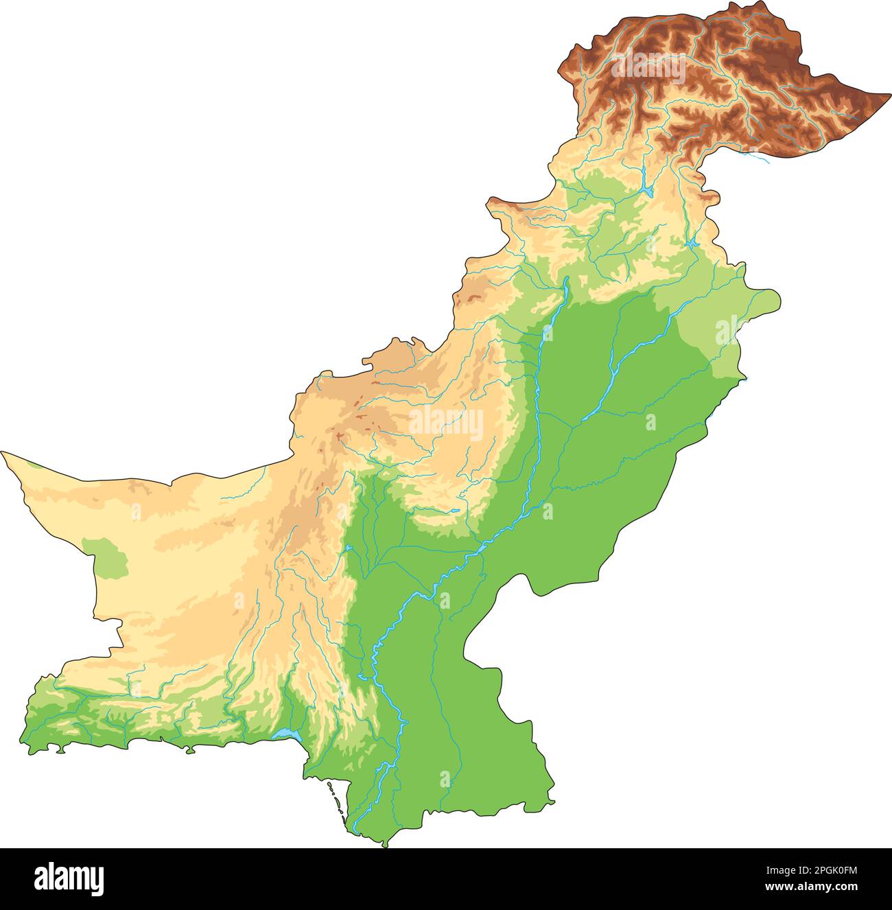 Mappa fisica del Pakistan molto dettagliata con etichettatura Immagine ...