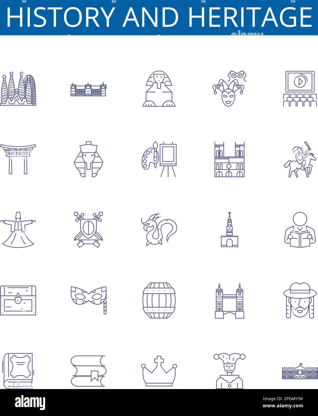 Storia e storia linea icone set segni. Collezione di design di ...