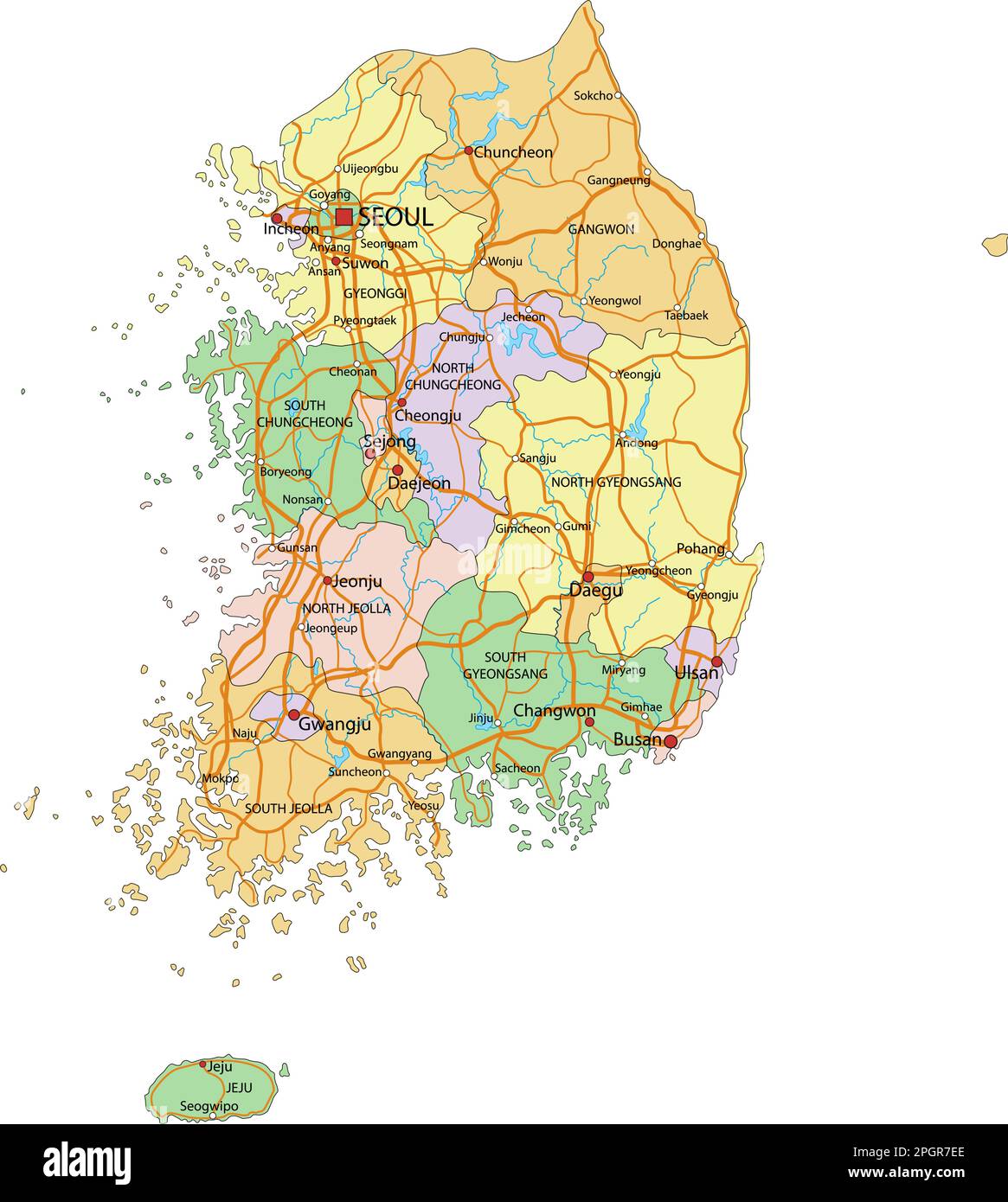 Corea del Sud - Mappa politica modificabile molto dettagliata con ...