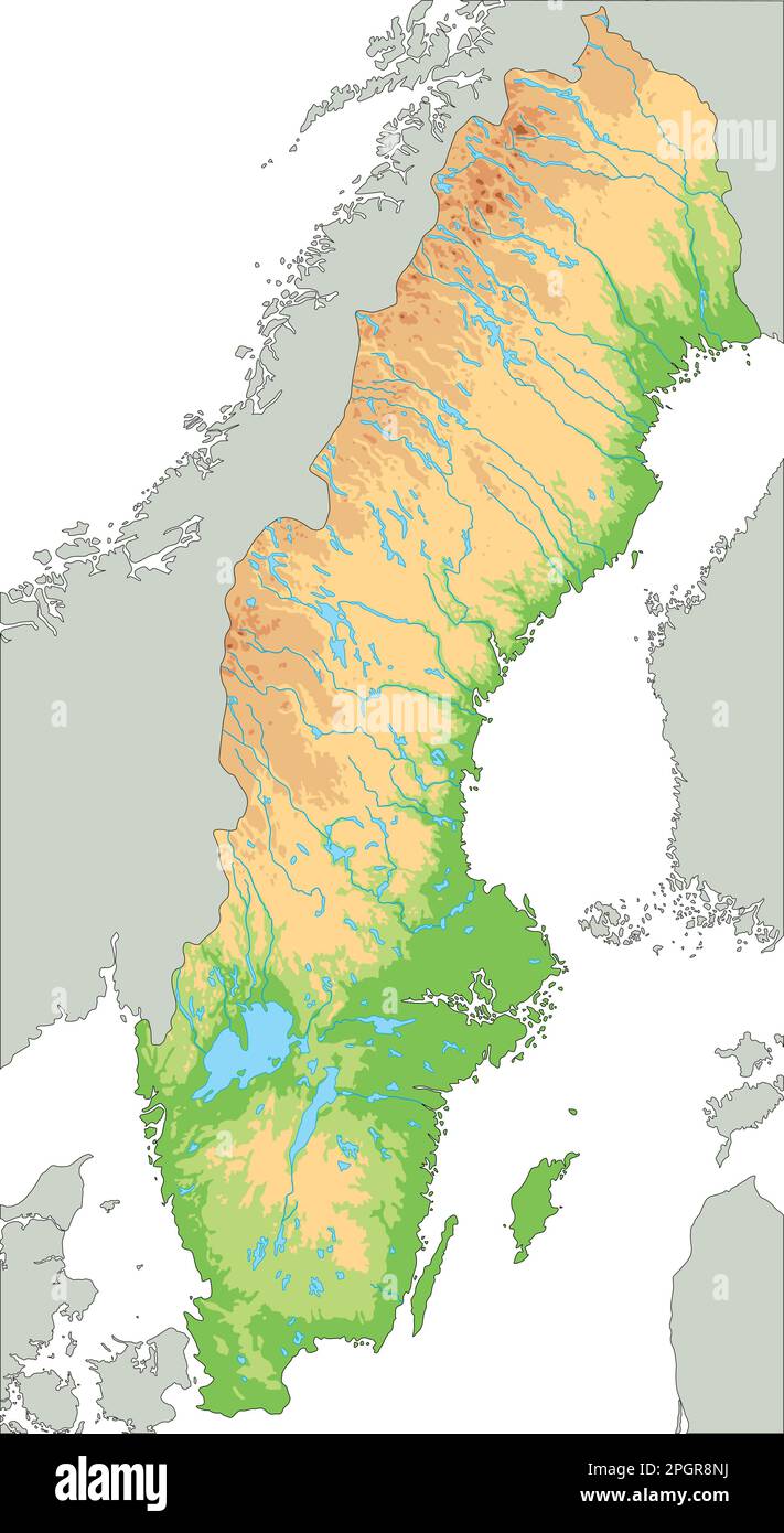 Mappa fisica della Svezia dettagliata Immagine e Vettoriale - Alamy