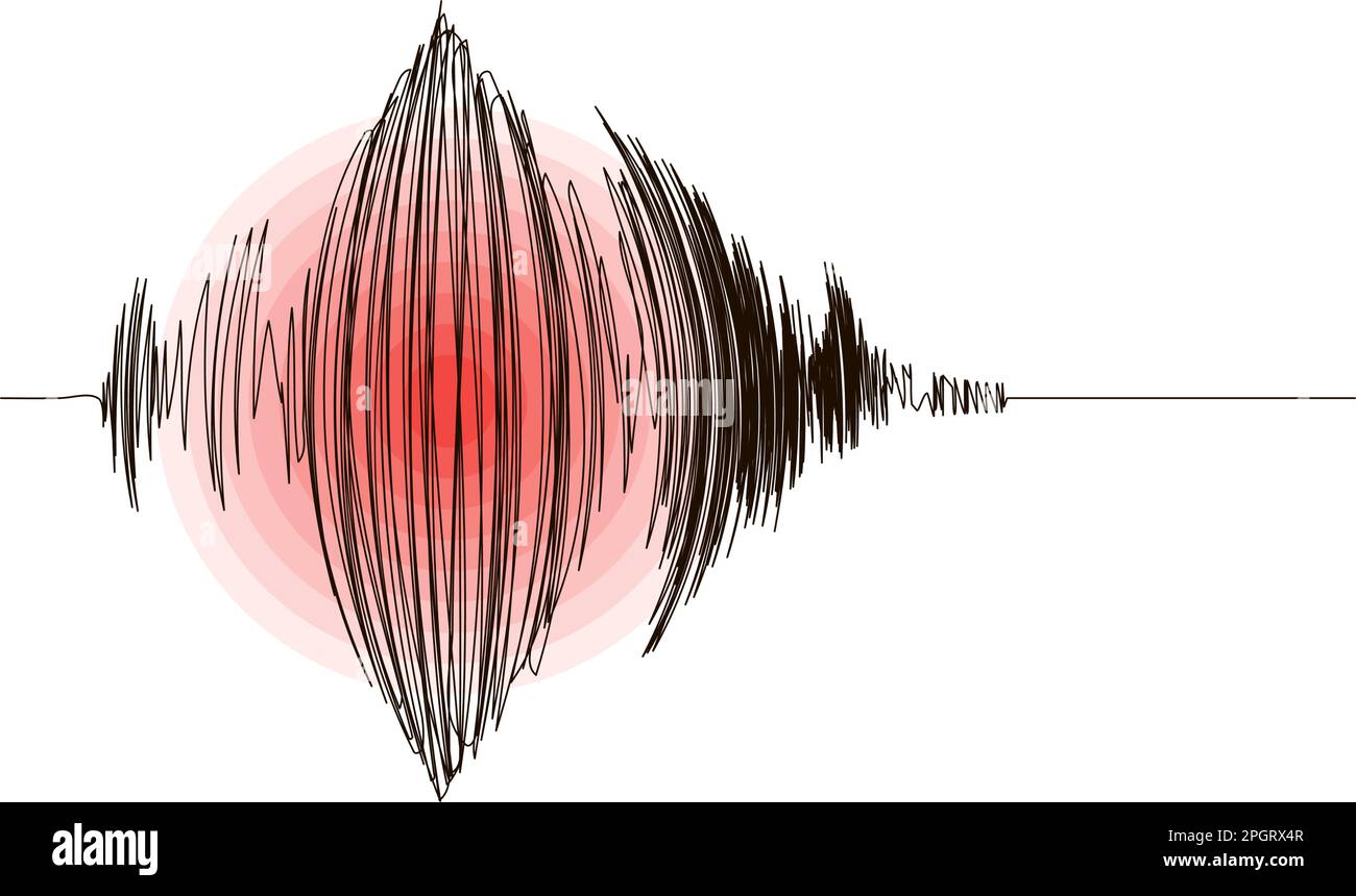 Sismogramma nero di terremoto con cerchi rossi. Diagramma dell'attività ...
