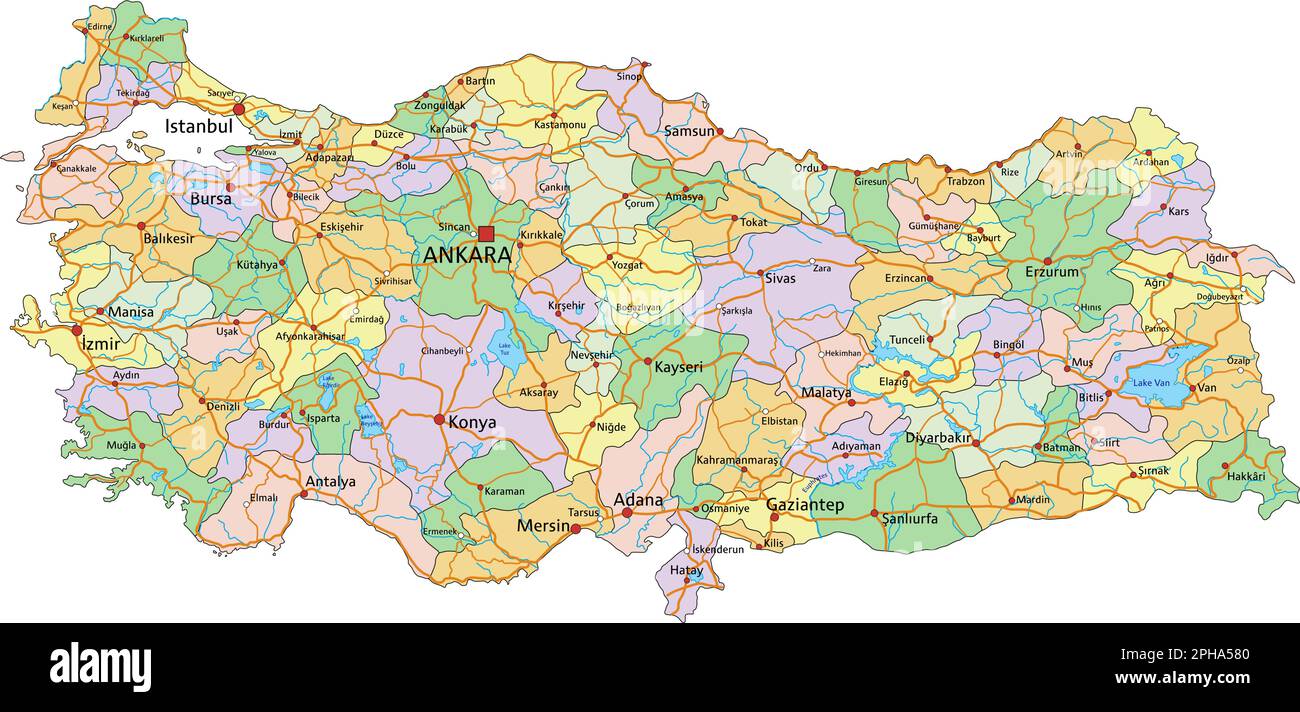 Turchia - Mappa politica modificabile molto dettagliata con ...