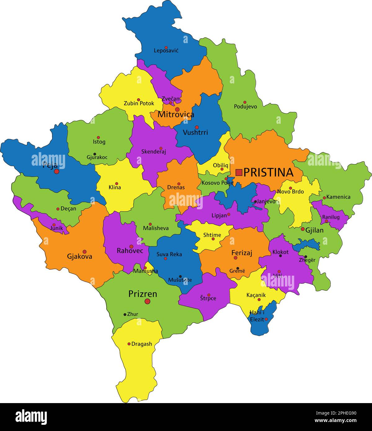 Mappa politica del Kosovo colorata con strati chiaramente etichettati e separati. Illustrazione ...