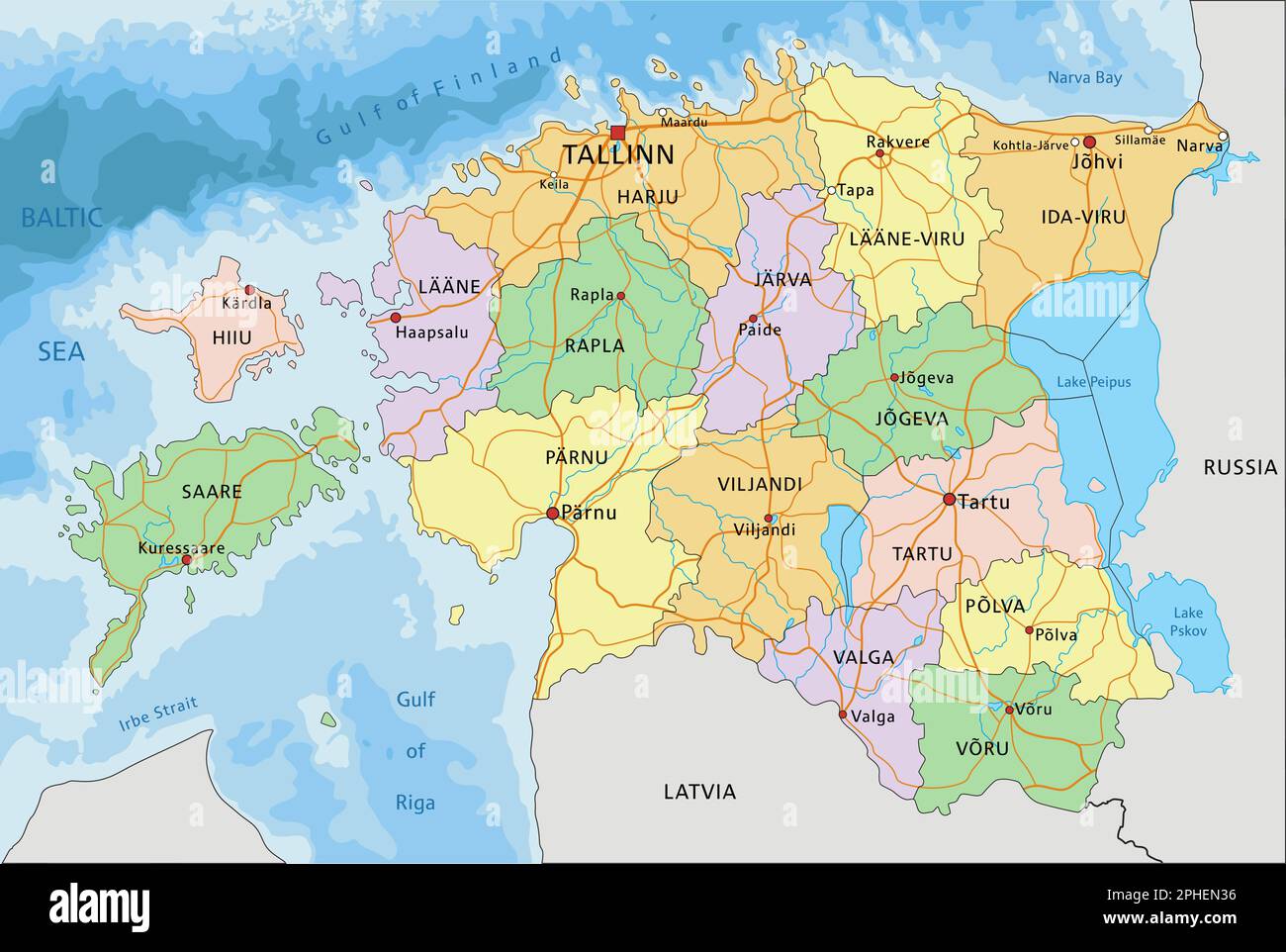 Estonia - Mappa politica modificabile molto dettagliata con ...