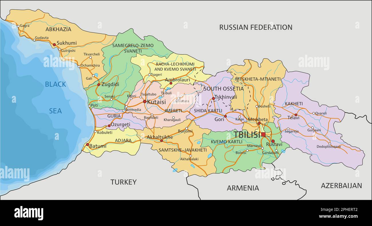 Georgia - Mappa politica modificabile molto dettagliata con ...