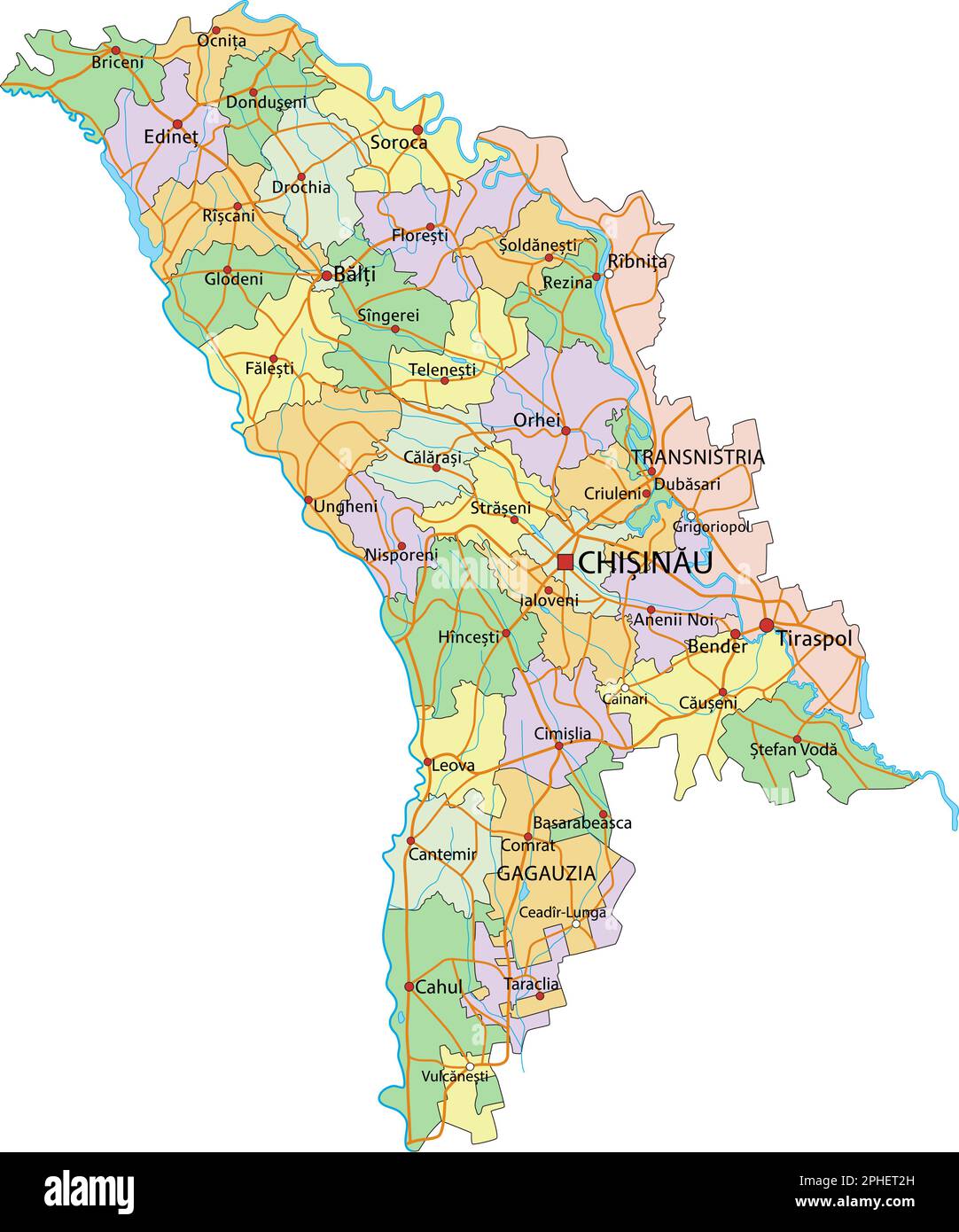 Moldova - Mappa politica modificabile molto dettagliata con ...