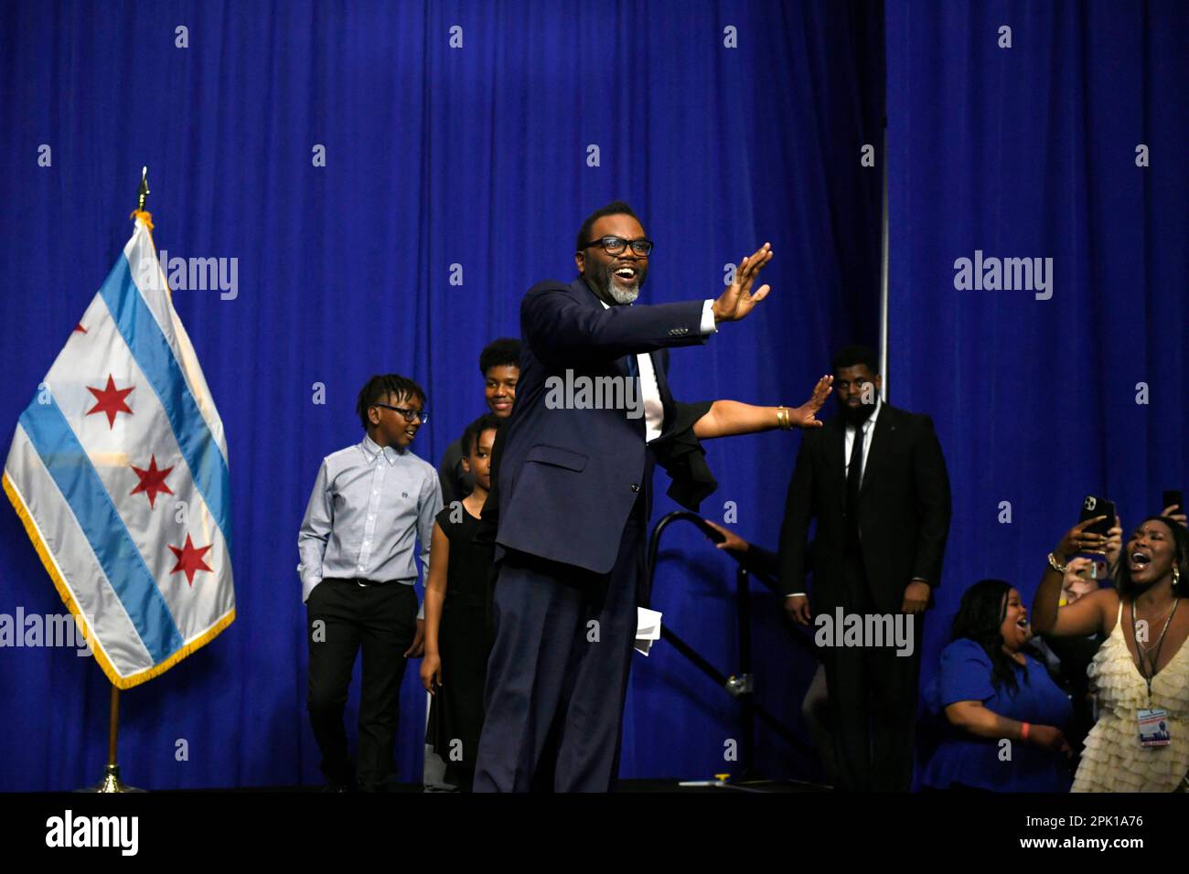 Chicago Mayor Elect Brandon Johnson Celebrates With Supporters After