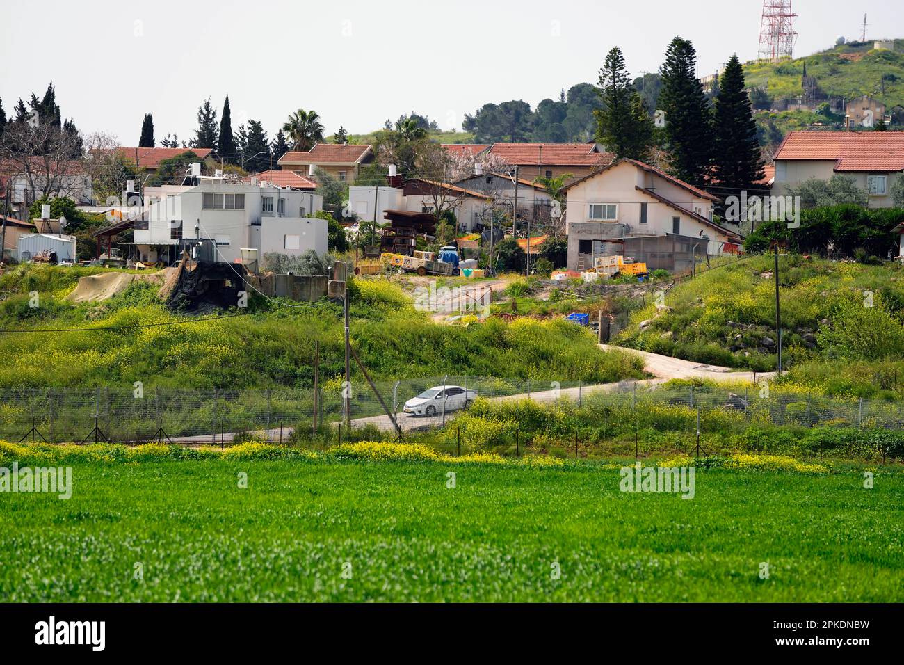 A car drives in the Israeli village of Metulla, as seen from the ...