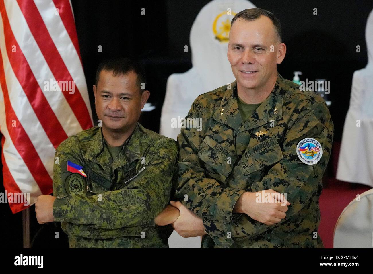 U.S. Marine Corps Major General Eric Austin, right, U.S. exercise ...