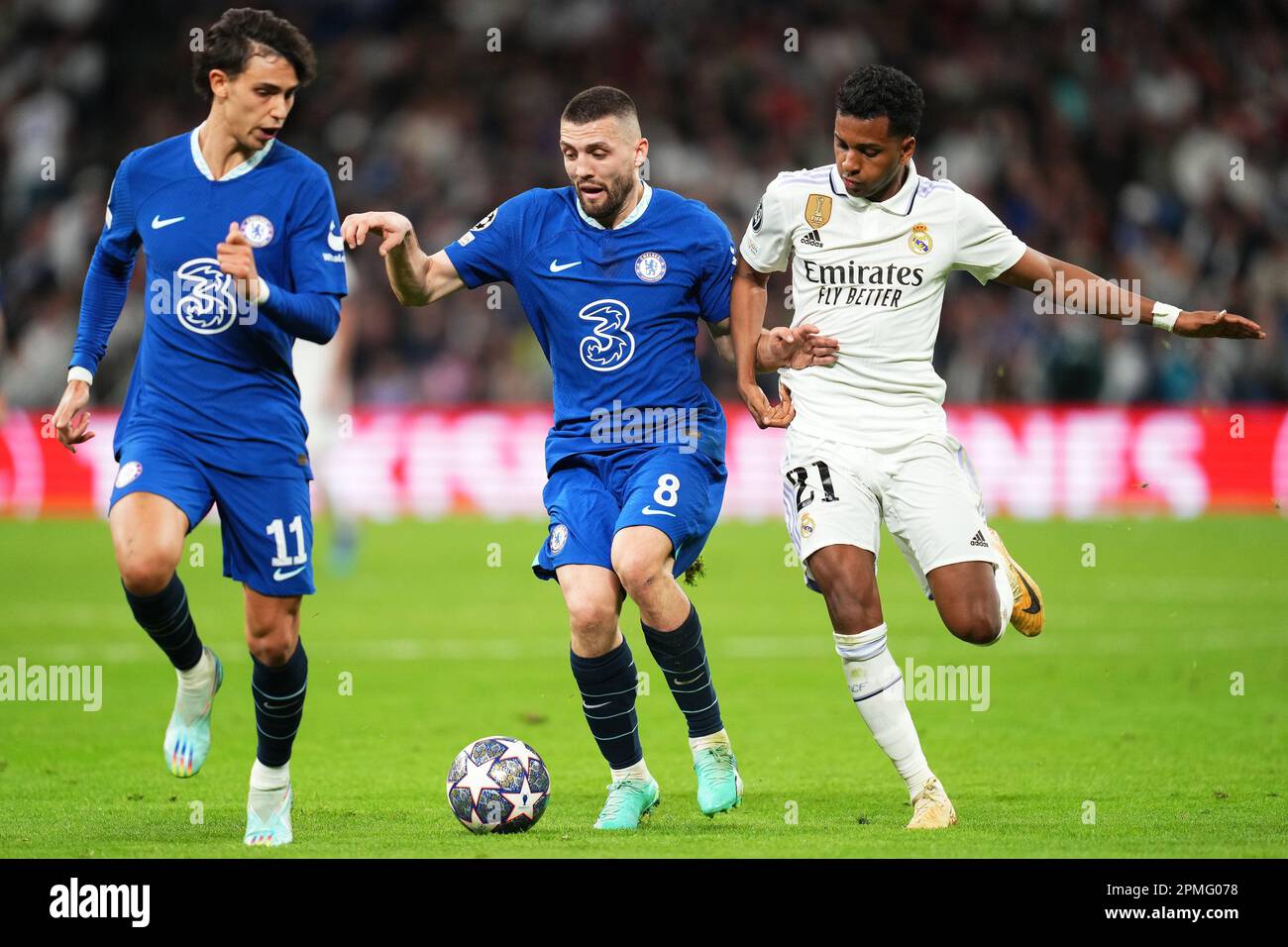 Madrid, Spagna. 12/04/2023, Joao Felix, Mateo Kovacic del Chelsea FC e ...