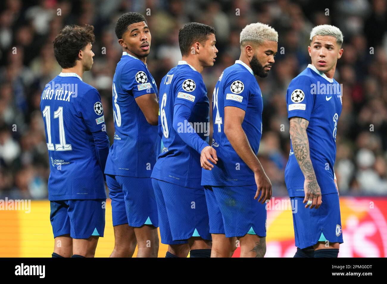 Madrid, Spagna. 12/04/2023, Joao Felix, Wesley Fofana, Thiago Silva ...