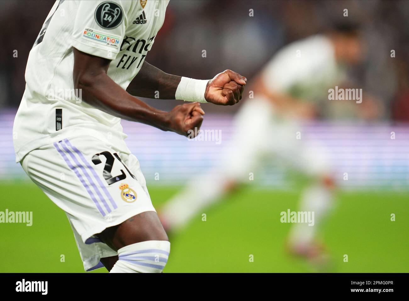 Madrid, Spagna. 12/04/2023, Vinicius Jr del Real Madrid festeggia i 2-0 ...