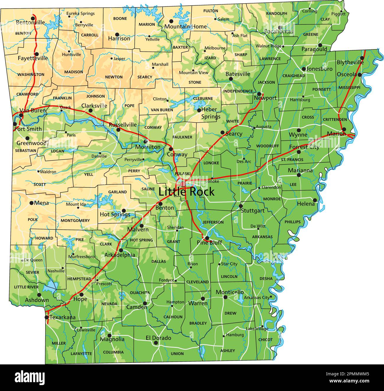 Physical map of arkansas immagini e fotografie stock ad alta ...