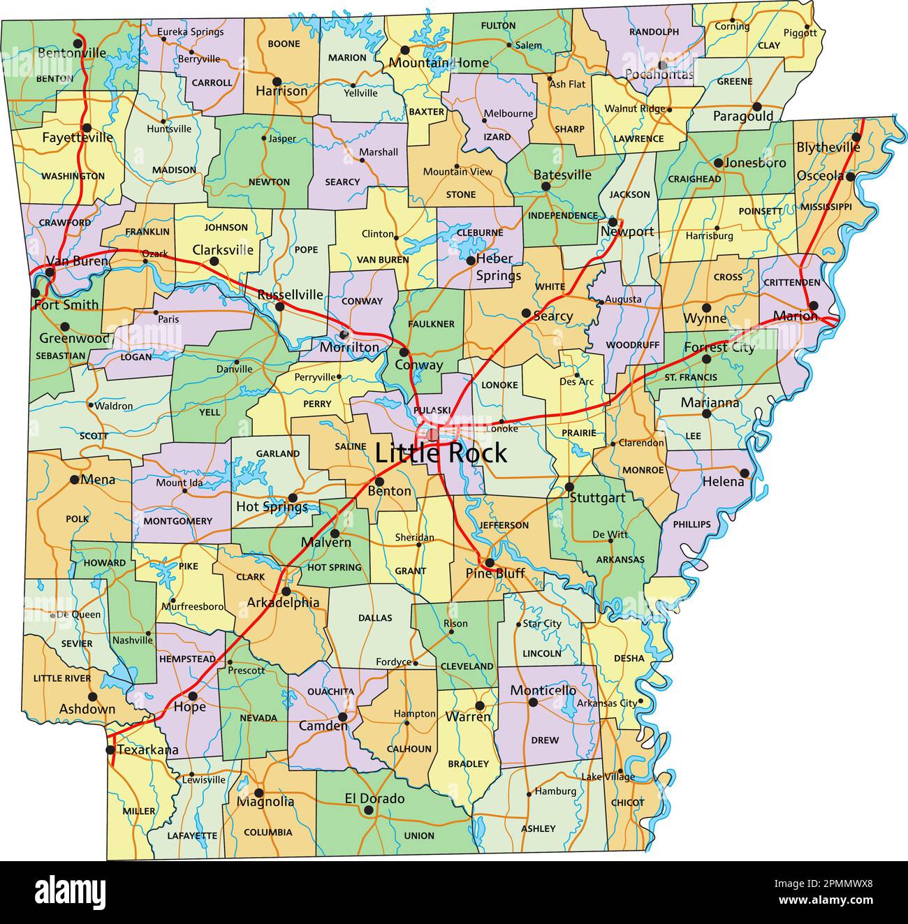 Mappa politica dell'arkansas Immagini Vettoriali Stock - Alamy
