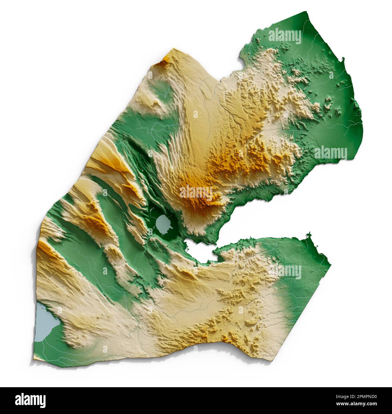 Gibuti. Rappresentazione 3D dettagliata di una mappa a rilievo ...