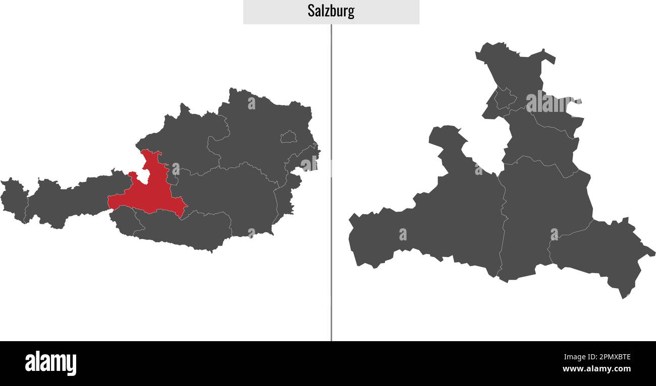 mappa dello stato di Salisburgo e posizione sulla mappa austriaca ...