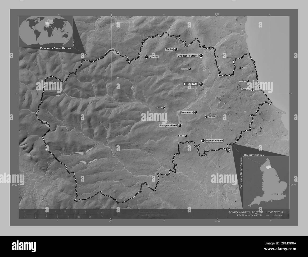 Mappa della contea di durham Foto e Immagini Stock in Bianco e Nero - Alamy