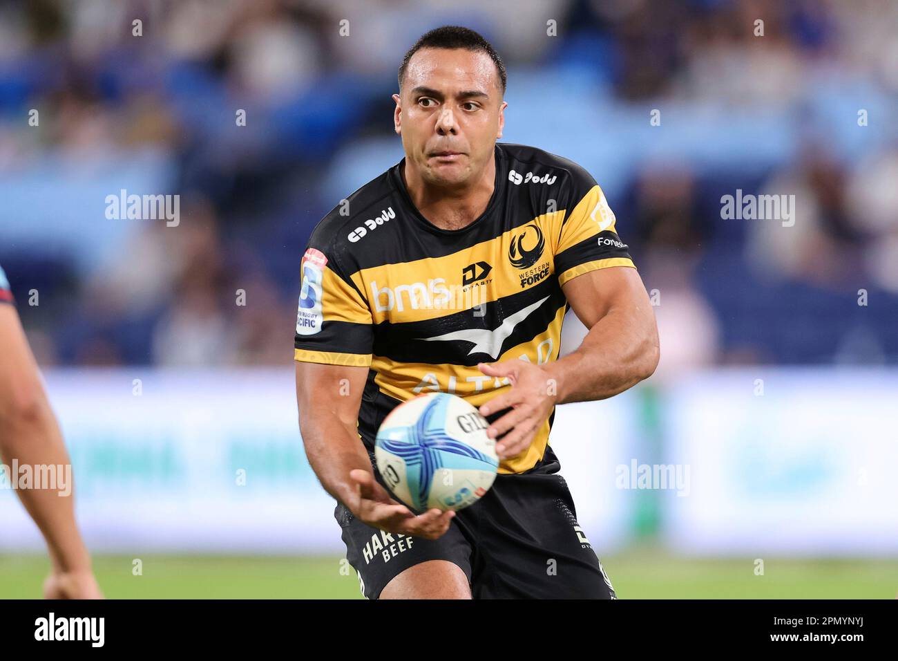 SYDNEY, AUSTRALIA - APRIL 15: Chase Tiatia of Western Force looks to ...
