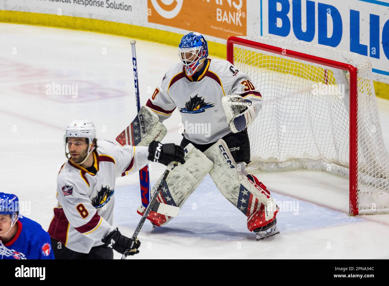 15 aprile 2023: Il portiere dei Cleveland Monsters Pavel cajan (30) si ...