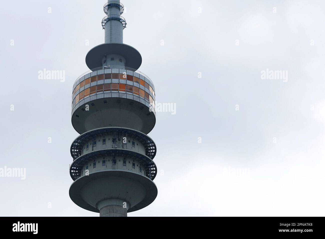 A photo shows Olympic Tower (communication tower / Olympiaturm) at Olympiapark (Olympic Park ...