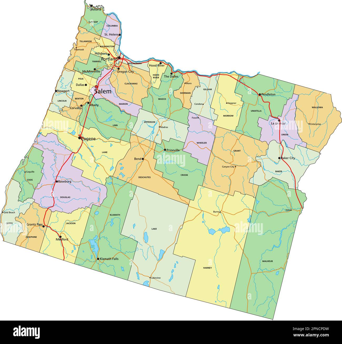 Oregon - Mappa politica modificabile molto dettagliata con ...
