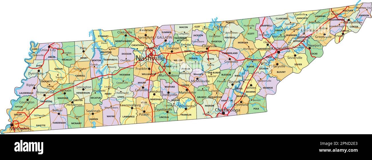 Mapa político de tennessee Immagini senza sfondo e Foto Stock ...