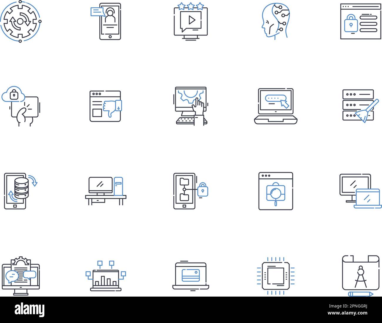 Raccolta di icone della linea del framework. Struttura, Blueprint, scheletro, architettura ...